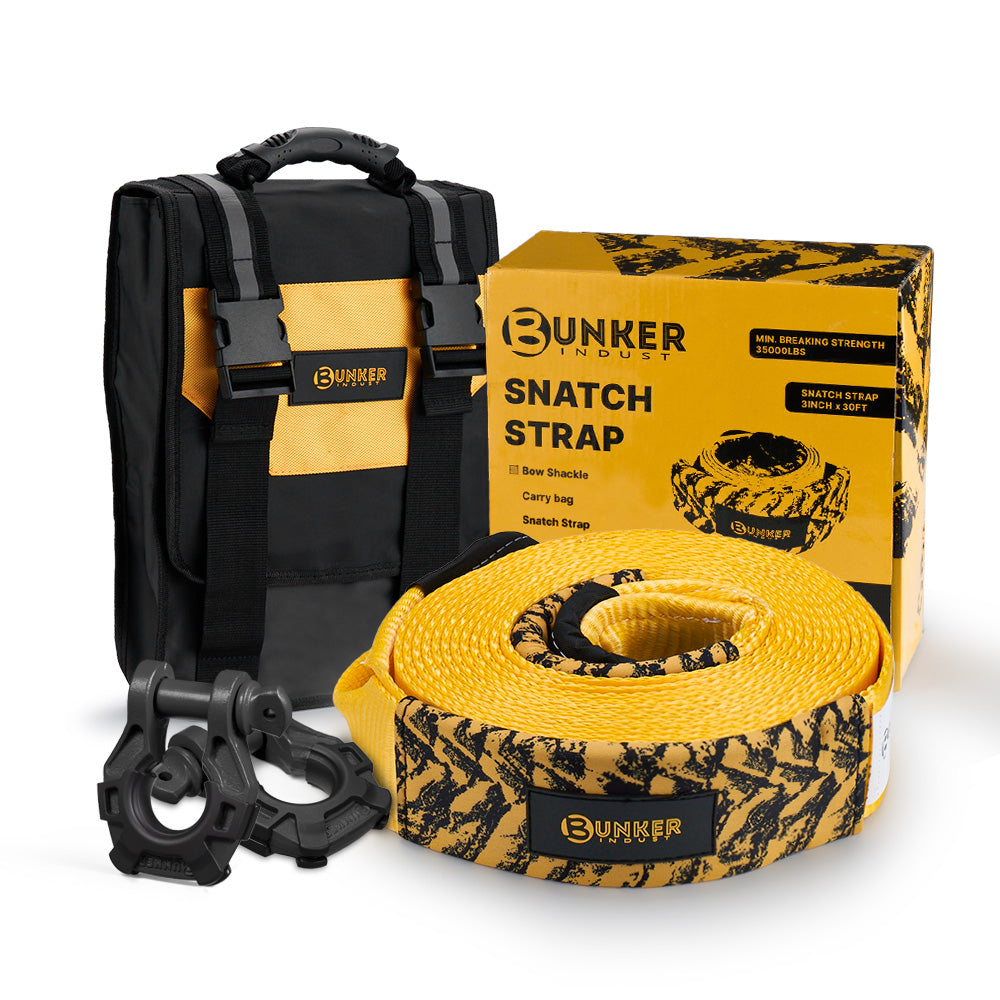 Bunker Indust Snatch Tow Strap with Shackles 9M — Evorevo4x4